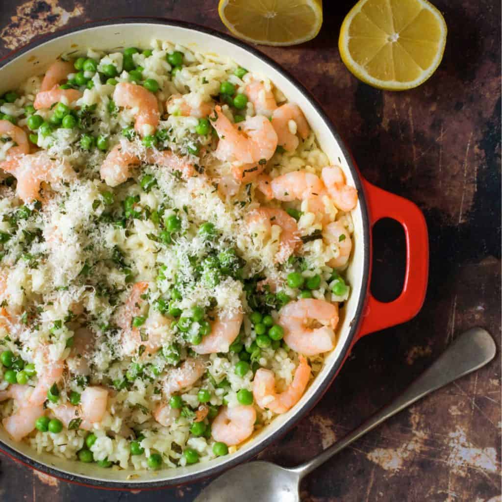 Easy Oven Baked Prawn Risotto with Peas - Effortless Foodie
