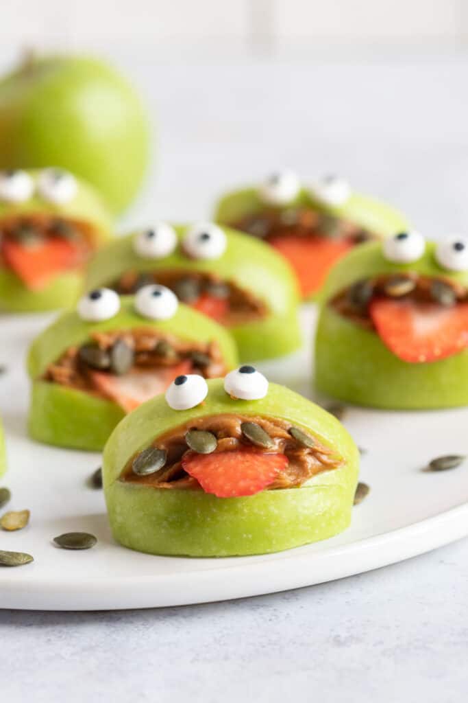 Healthy Halloween Green Apple Monsters - Effortless Foodie
