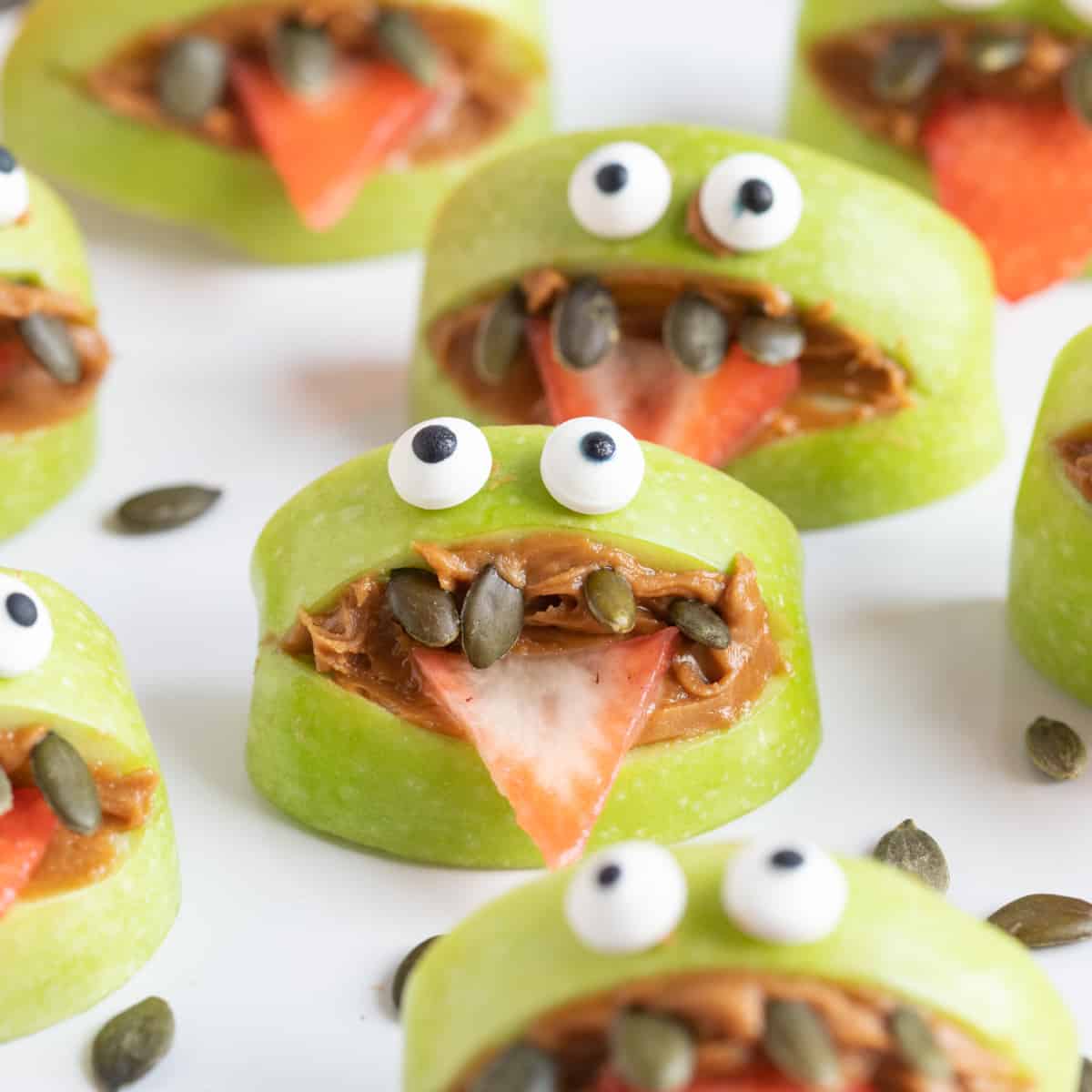 Healthy Halloween Green Apple Monsters - Effortless Foodie